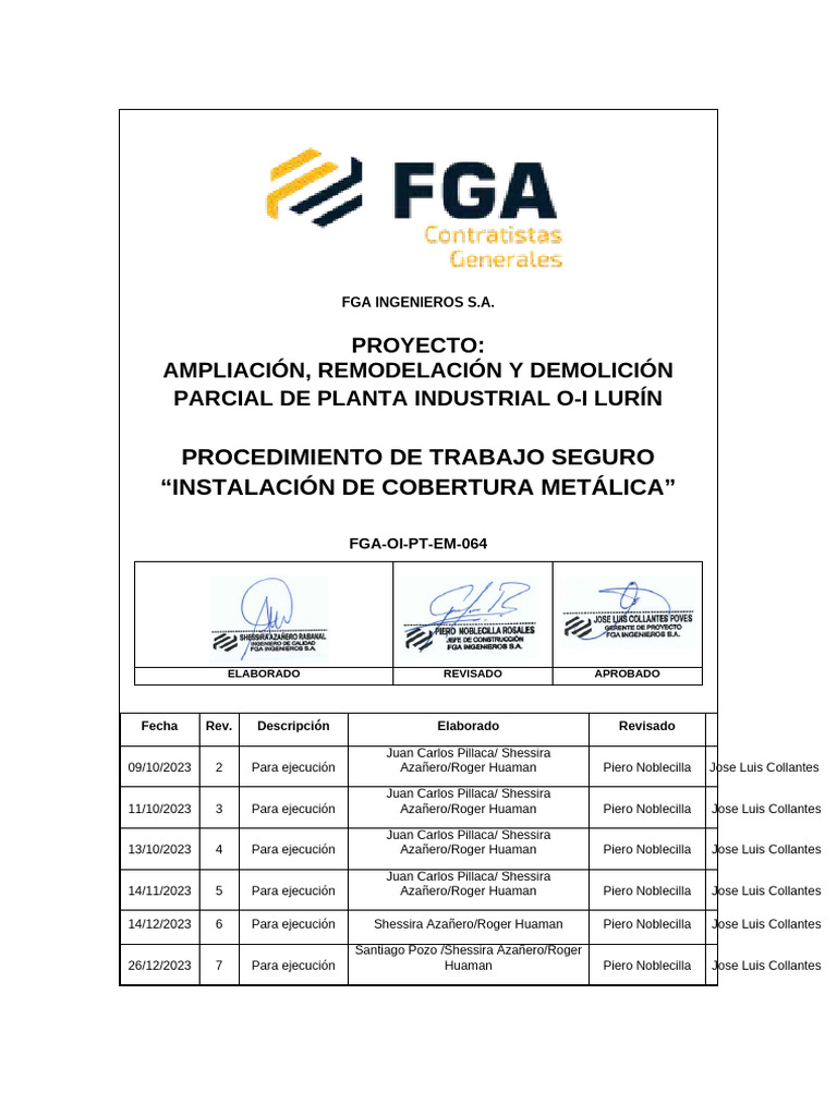 Fga-Oi-Pt-Em-064 - Instalación de Cobertura Metálica Rev.8 | PDF