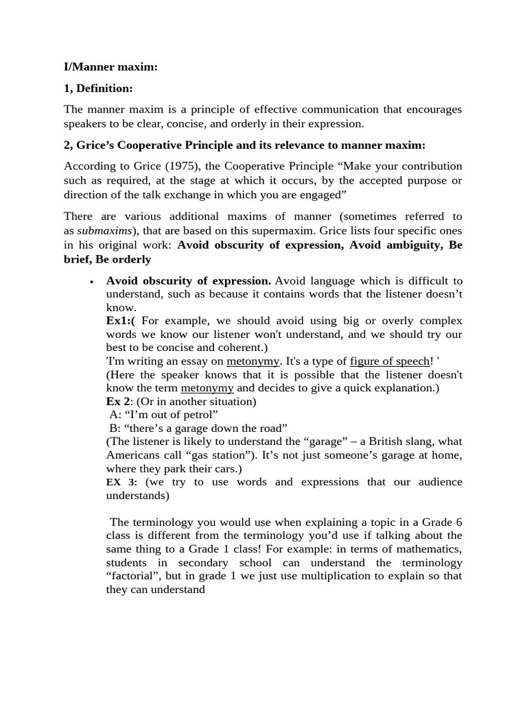 The Manner Maxim Is A Principle of Effective Communication That ...