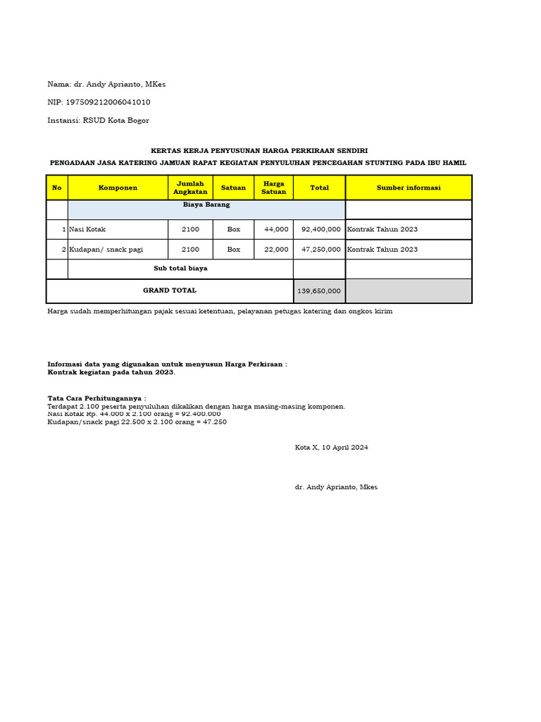 Lampiran 05 - Form Harga Perkiraan Sendiri Jasa Katering | PDF