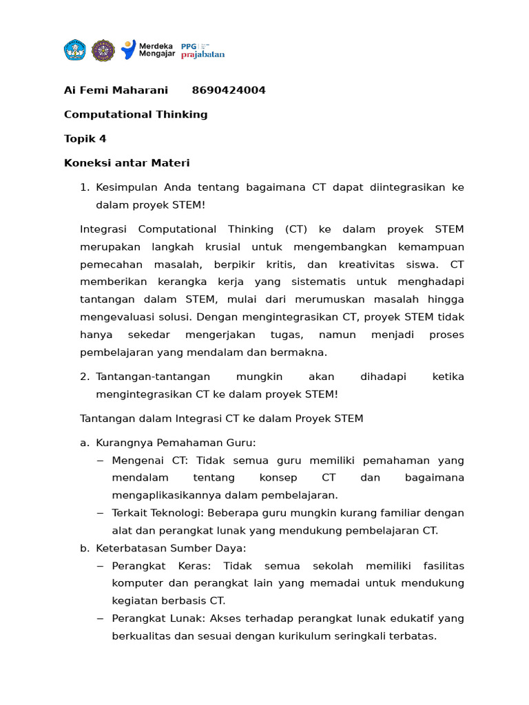 Computational Thinking Topik 4 Koneksi Antar Materi Pdf