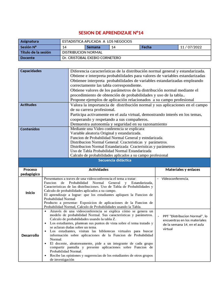 Sesión de Aprendizaje # 14-A | PDF