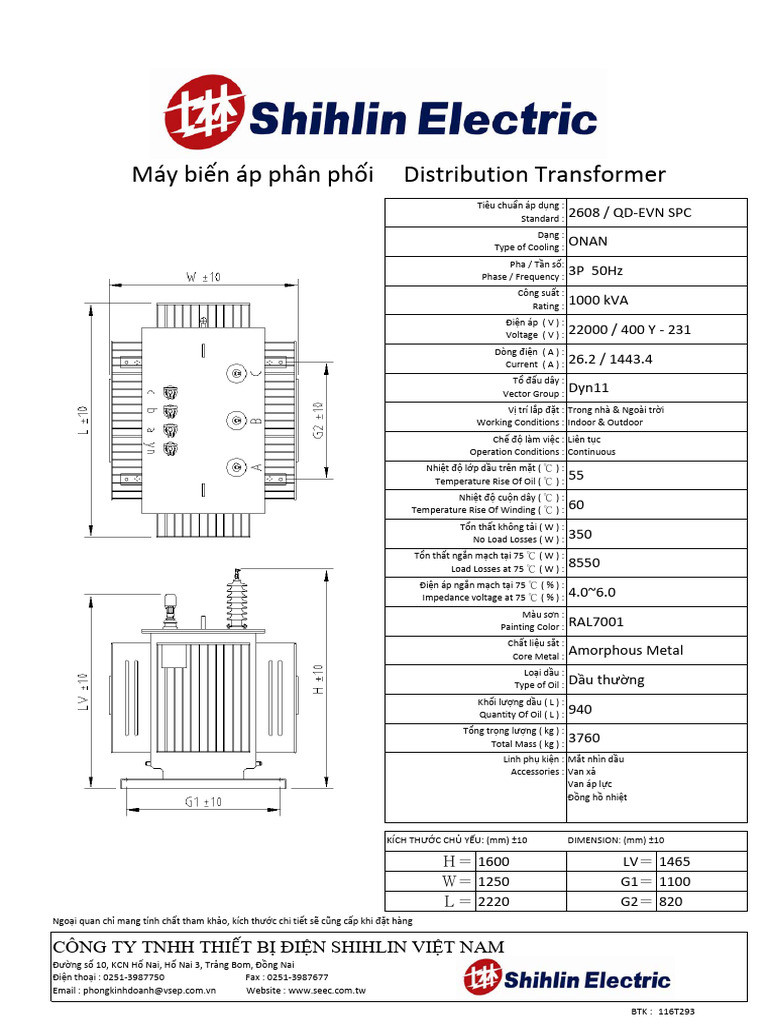3P 50Hz 1000kVA 22-0.4 Dyn11 | PDF