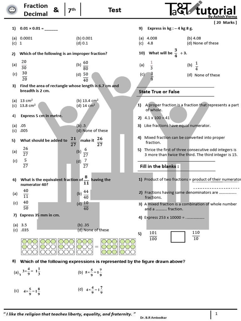 7th Fraction & Decimal Test | PDF