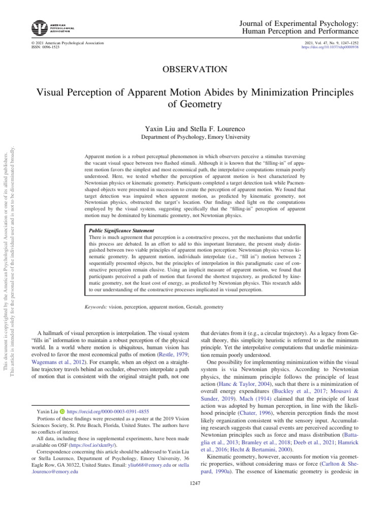 Liu&Lourenco (2021) .Visual Perception of Apparent Motion Abides by Minimization | PDF ...