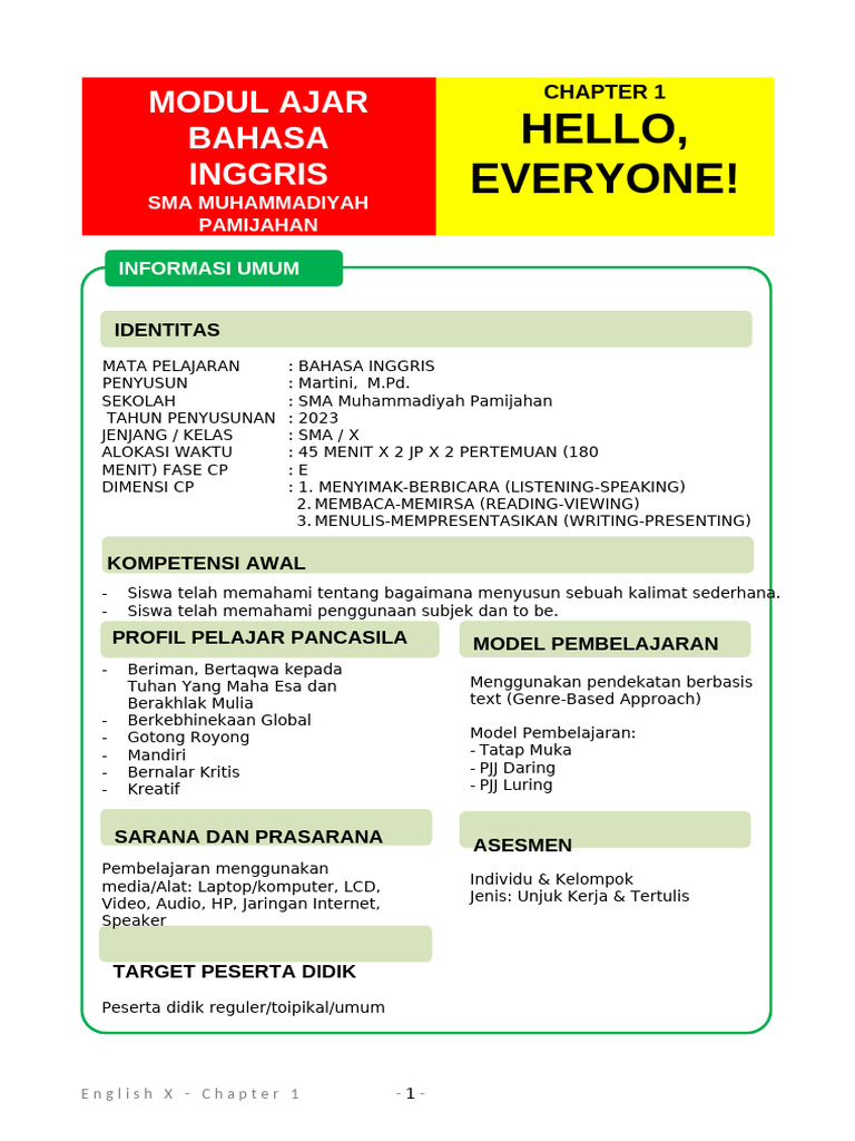 MODUL AJAR - Introduction - FASE E | PDF