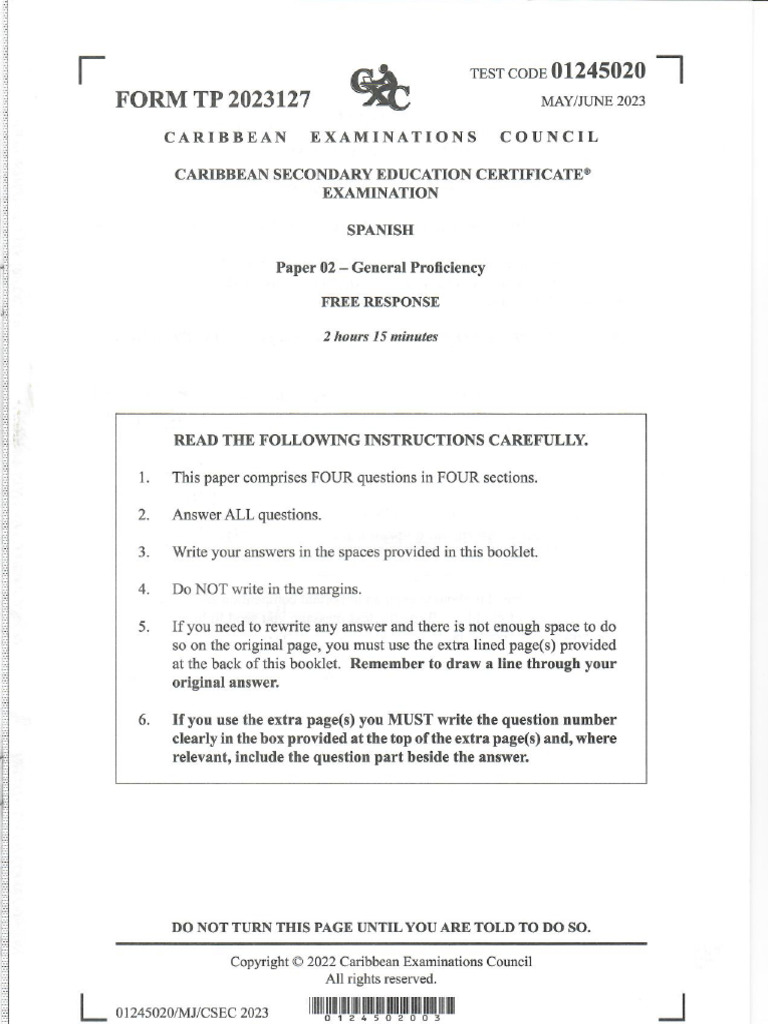 CSEC Spanish - P2 - May'23 | PDF