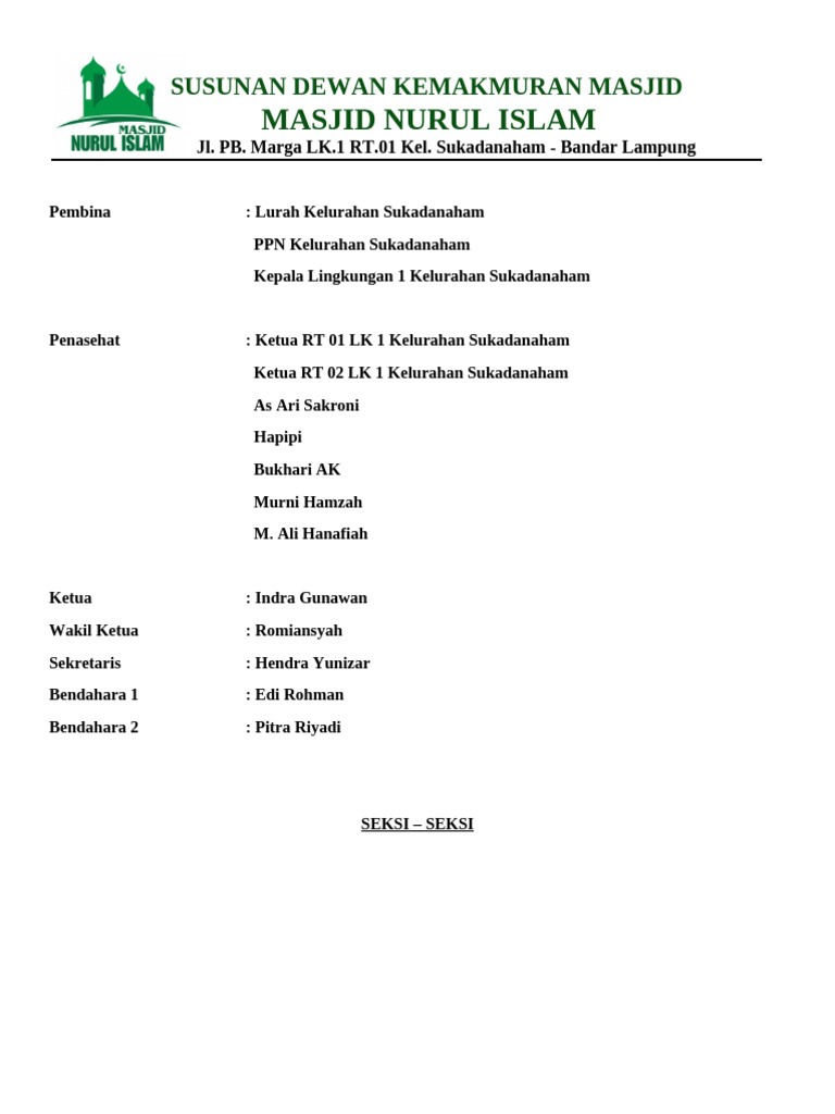 Pengurus Masjid Nurul Islam Pdf