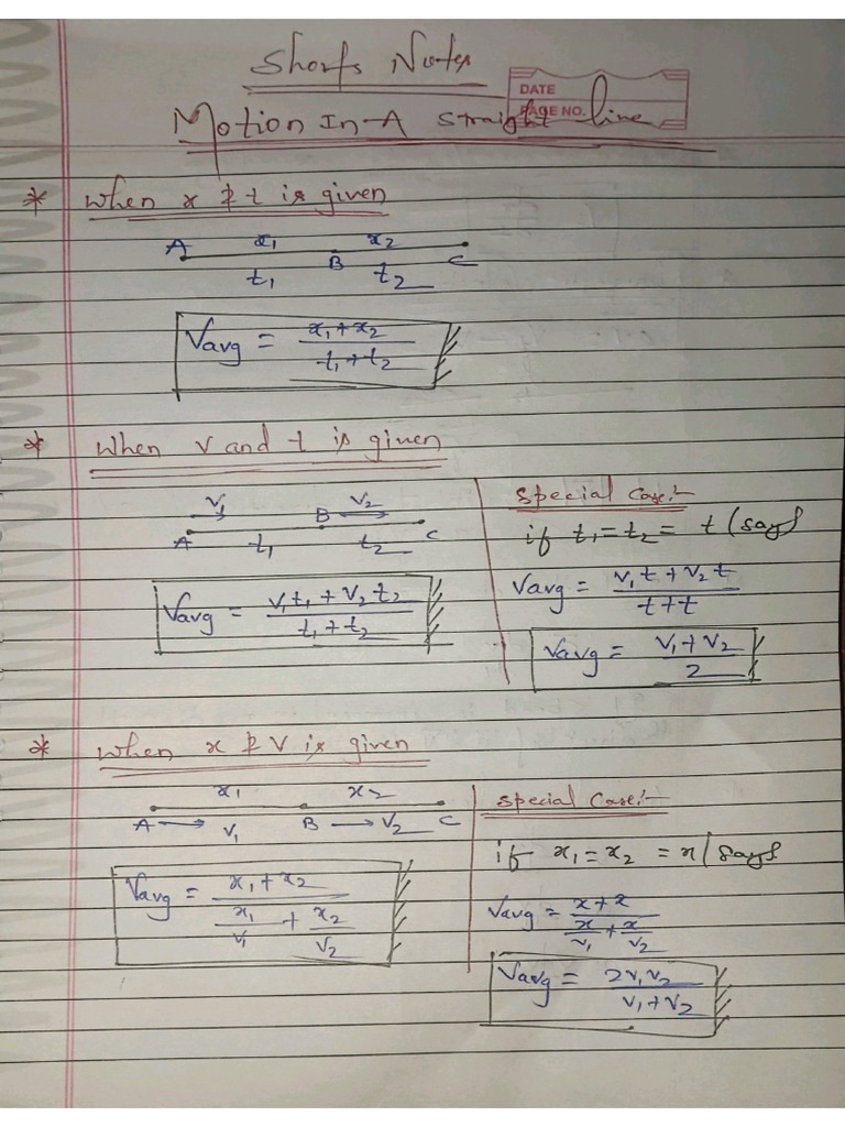 Motion in Straight Line Shorts Notes | PDF