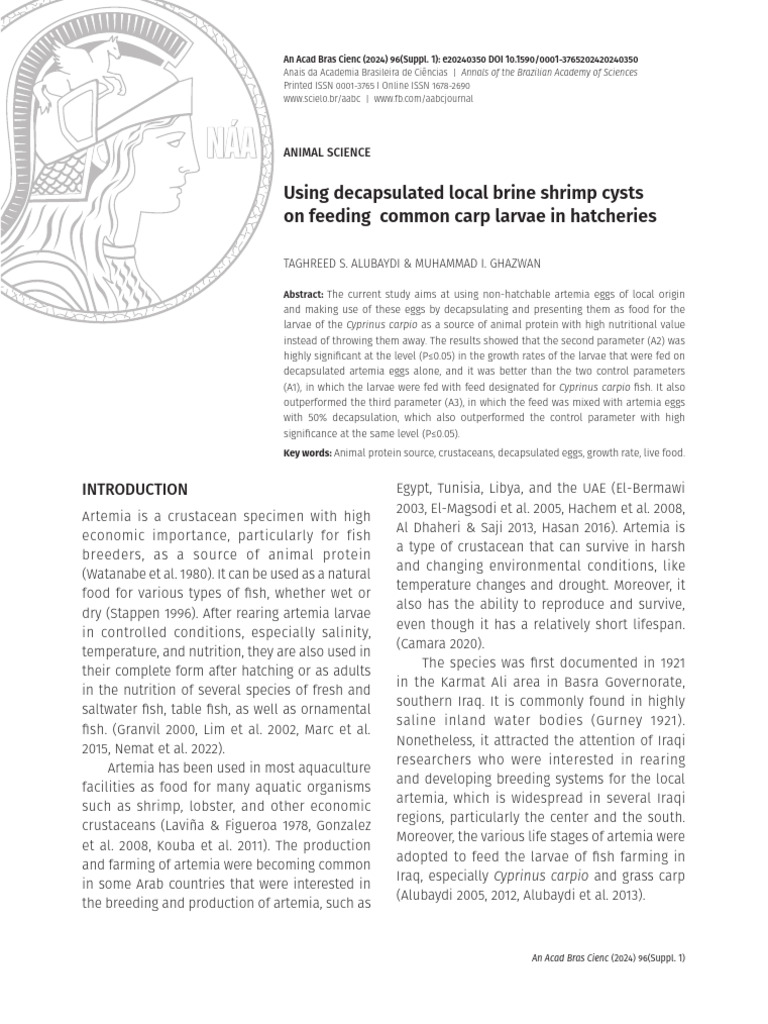 Using Decapsulated Local Brine Shrimp Cysts On Feeding Common Carp ...