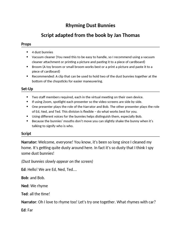 Rhyming Dust Bunnies Script | PDF
