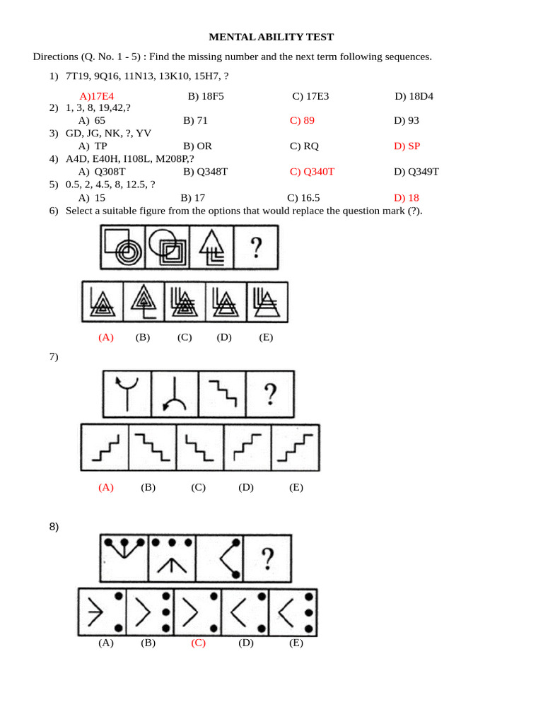 Mental Ability Test | PDF
