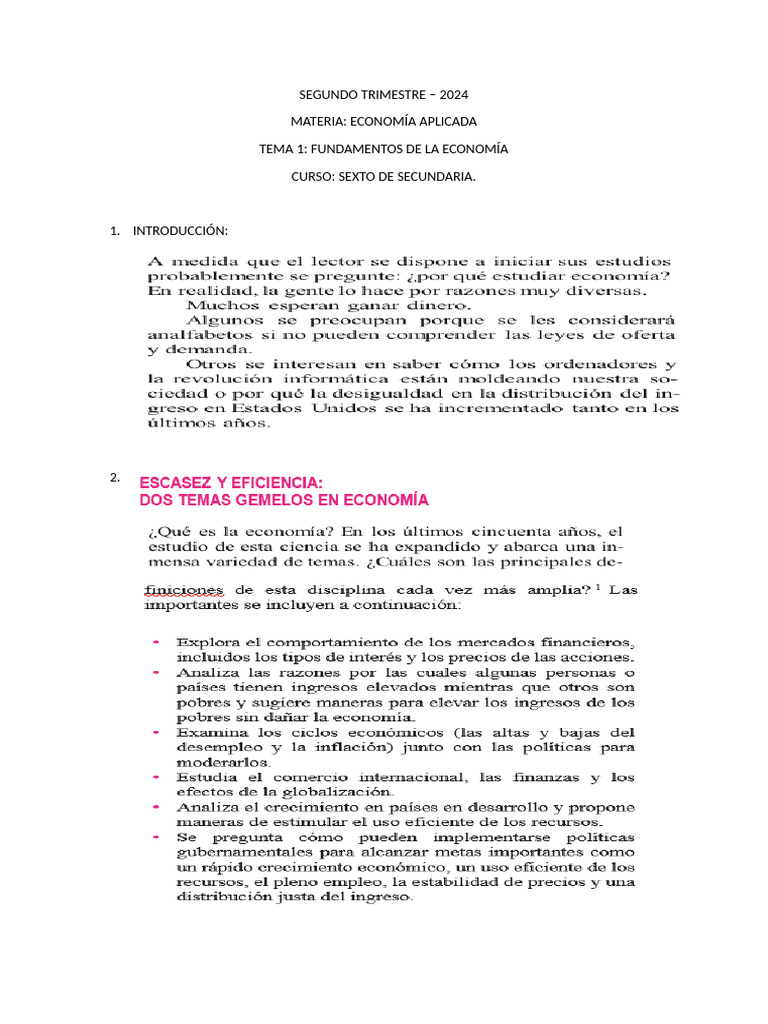 TEma 1 Fundamentos de La Economía | PDF TEma 1 Fundamentos de La Economía | PDF