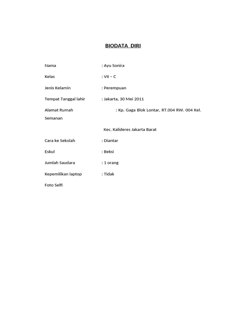 BIODATA DIRI Alief Robiansyah Roni 7-C | PDF