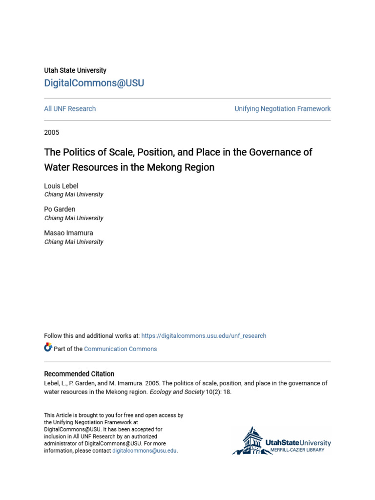 The Politics of Scale Position and Place in The Governance of W | PDF
