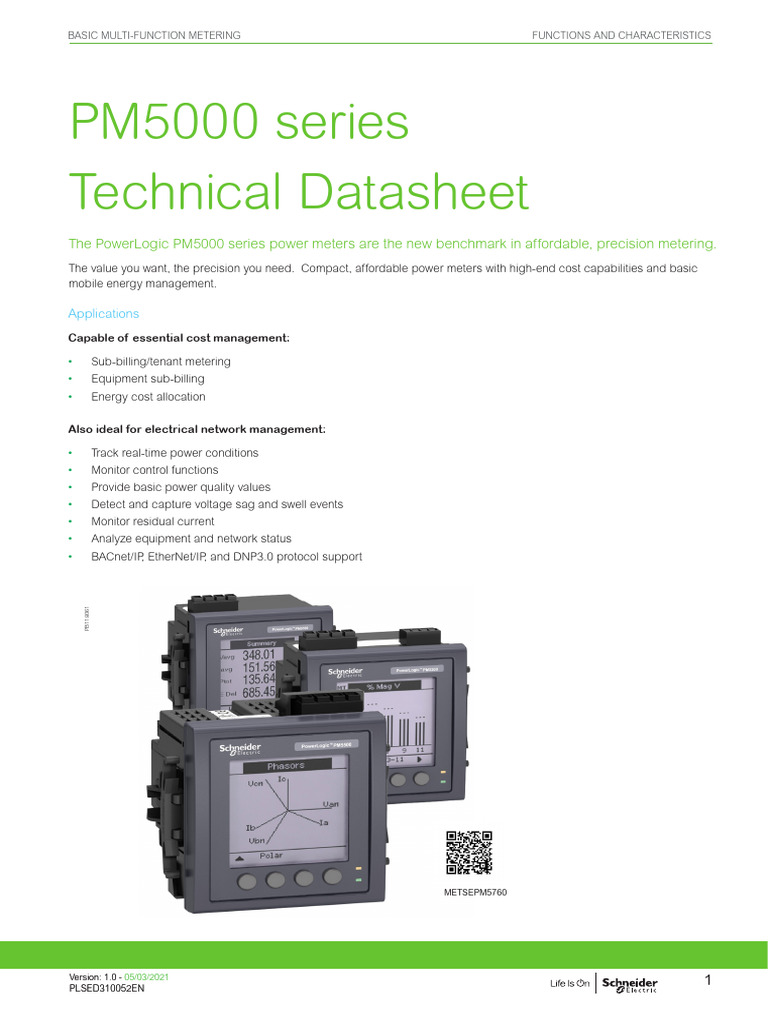 Schneider Electric PowerLogic PM5000 Power Meter Datasheet | PDF