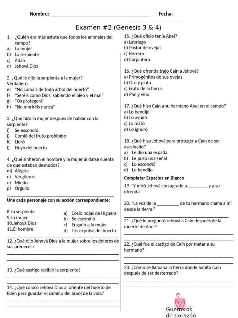 Examen 2 - Genesis 3 y 4 | PDF