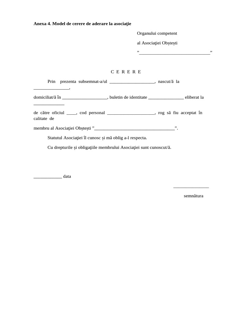 Anexa 4 Cerere de Aderare La Asociatie | PDF