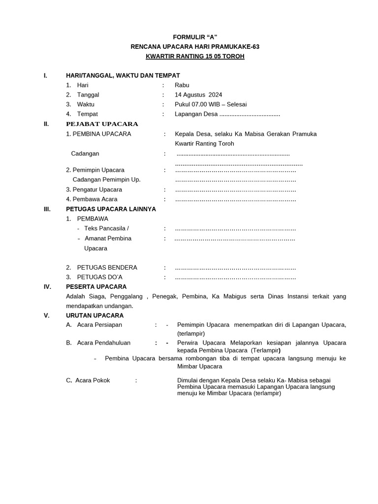 Atur Acara Hari Pramuka Ke 63 TK Desa | PDF