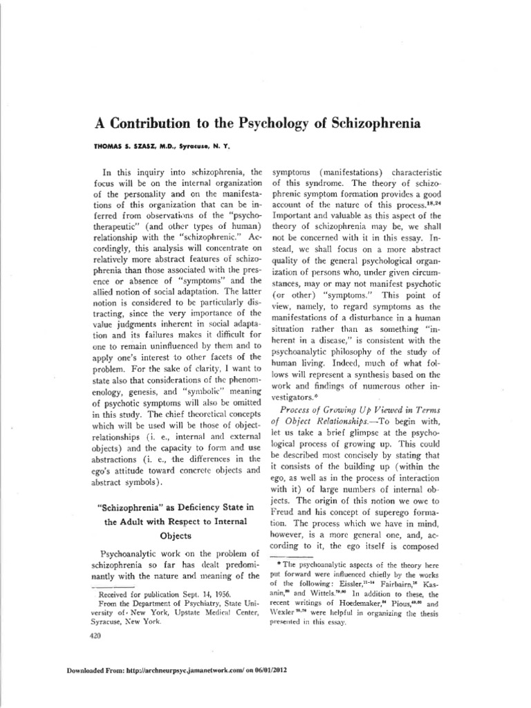 Psych of Schizophrenia | PDF