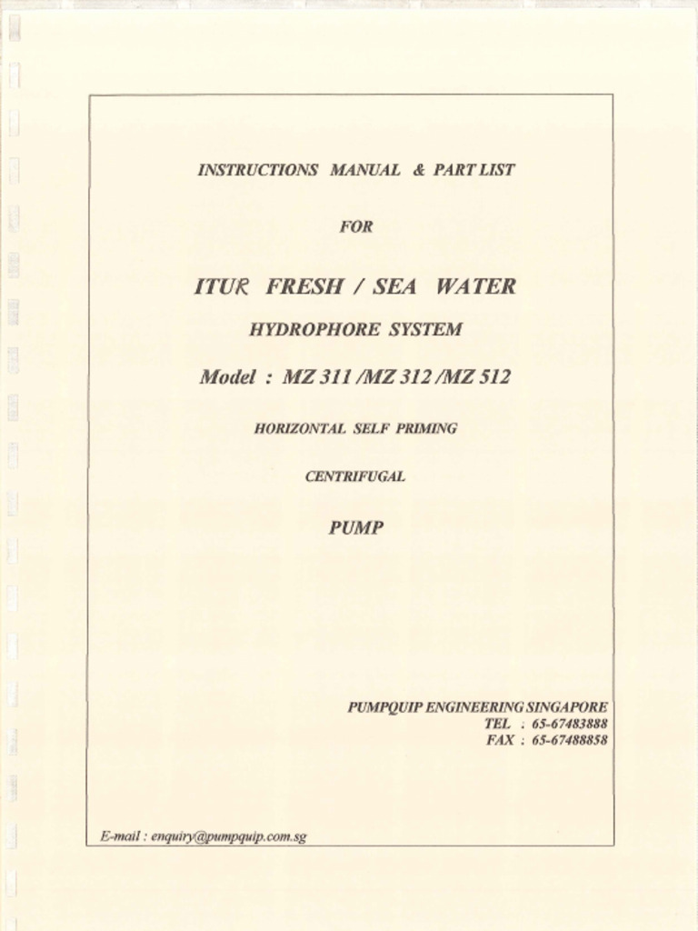 Instruction Manual and Part List ITUR MZ Type (Fresh Water, Bow..) | PDF