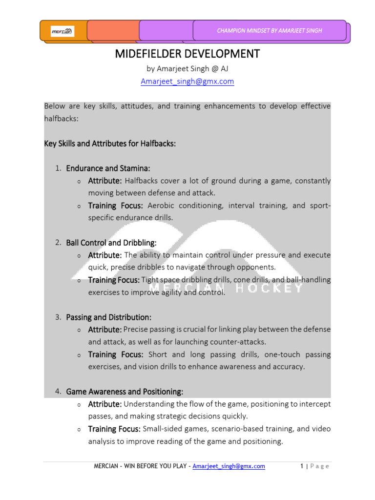 Midfielder Focus Building Skills | PDF