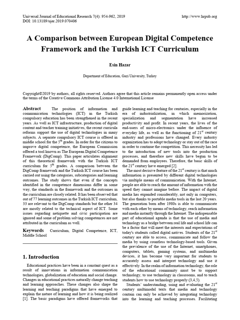 A Comparison Between European Digital Competence | PDF