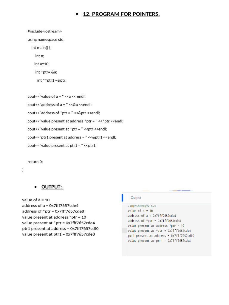 Program For Pointers.: Output | PDF