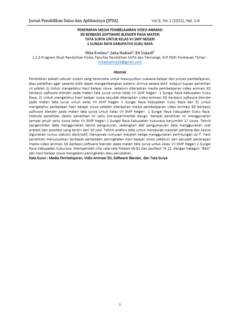 Jurnal Pendidikan Sains Dan Aplikasinya (JPSA) Vol.5, No.1 (2022), Hal. 1-6 | PDF