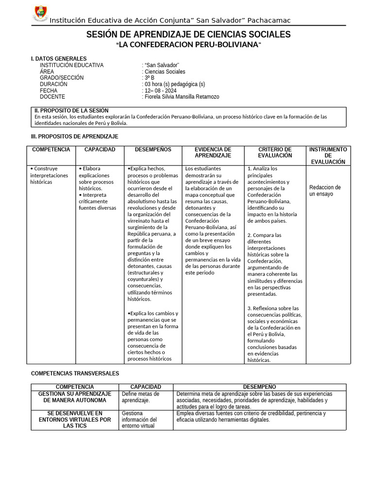 SESIÓN DE APRENDIZAJE 3° Sec CIENCIAS SOCIALES | PDF