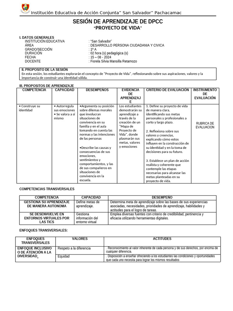 Sesión de Aprendizaje 1° Sec | PDF