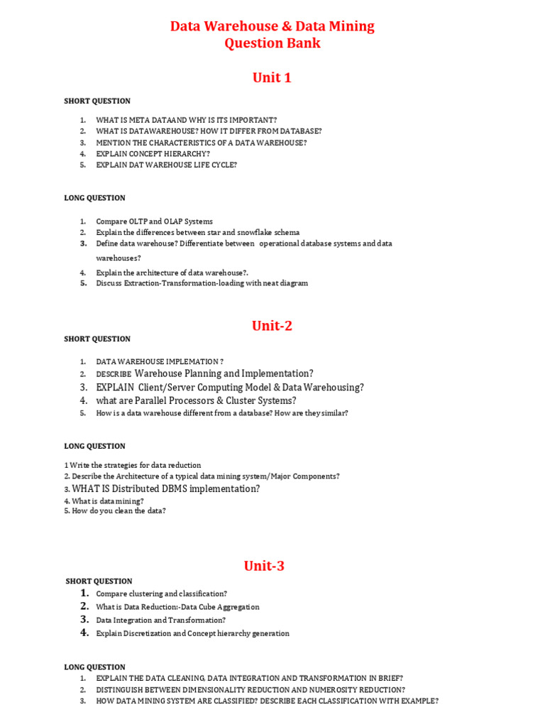 Data Warehouse QB | PDF