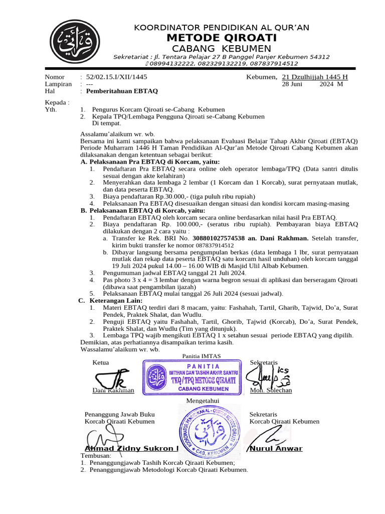 Surat Pmberitahuan Ebtaq | PDF