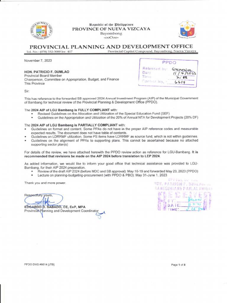 PPDO Technical Review Action - FY2024 AIP BAMBANG | PDF
