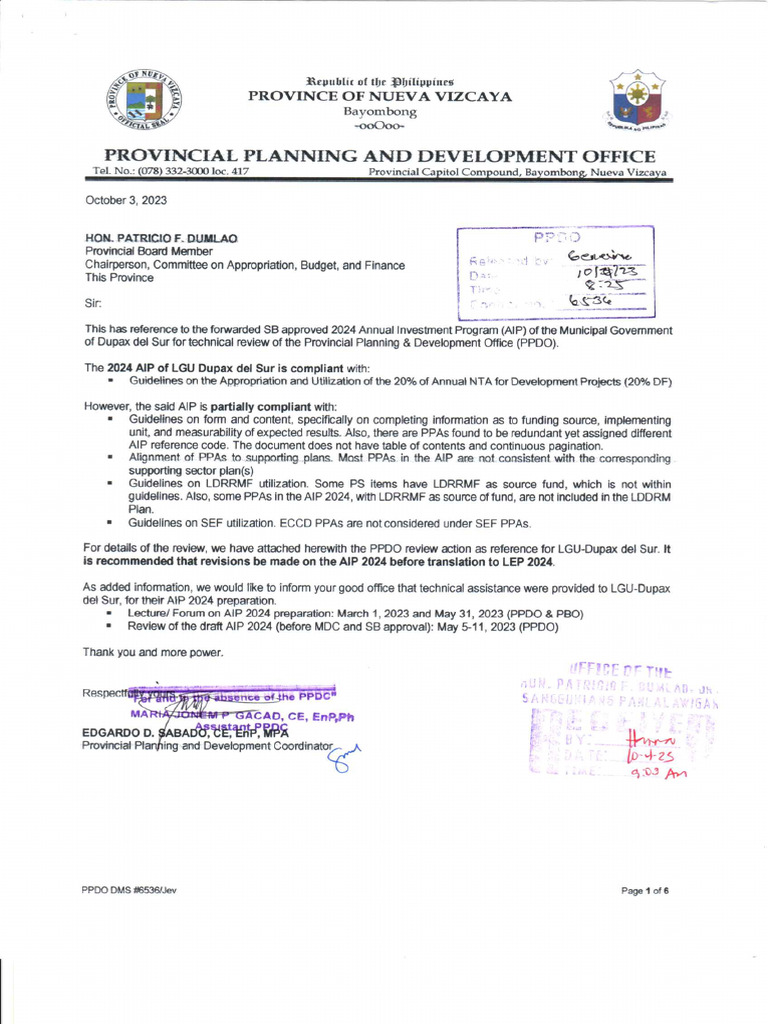 PPDO Technical Review Action - FY2024 AIP DDS | PDF