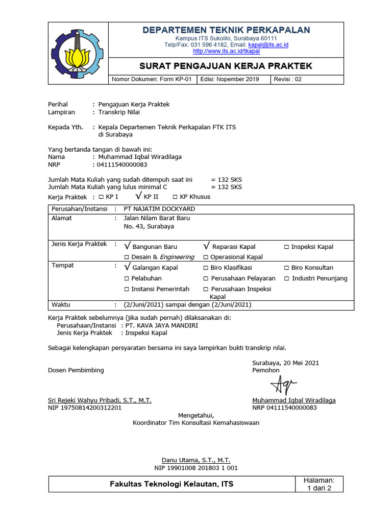 Form KP-01 Surat Pengajuan KP FIX | PDF