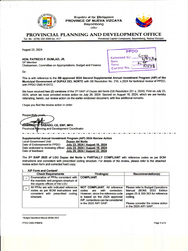 PPDO TR - FY2024 2nd SAIP - DDN | PDF