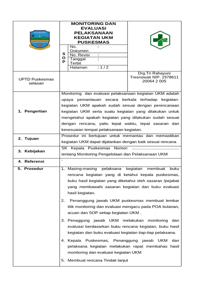 SOP Monitoring Dan Evaluasi Kegiatan UKM | PDF
