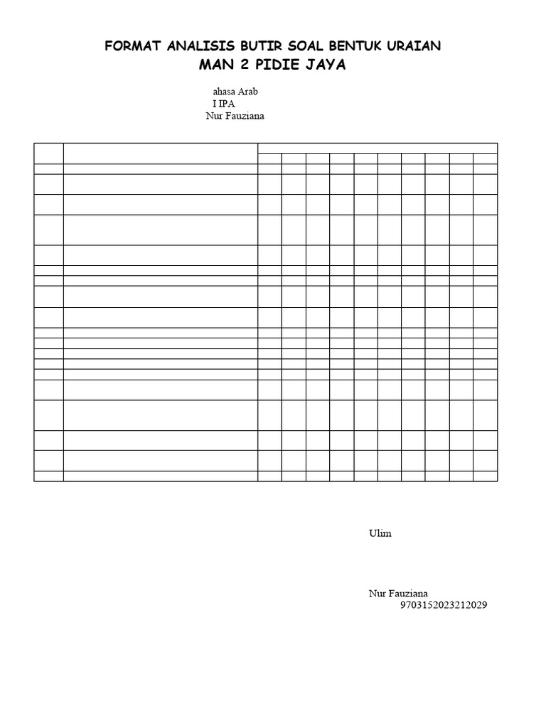 Format Telaah Butir Soal Uraian | PDF