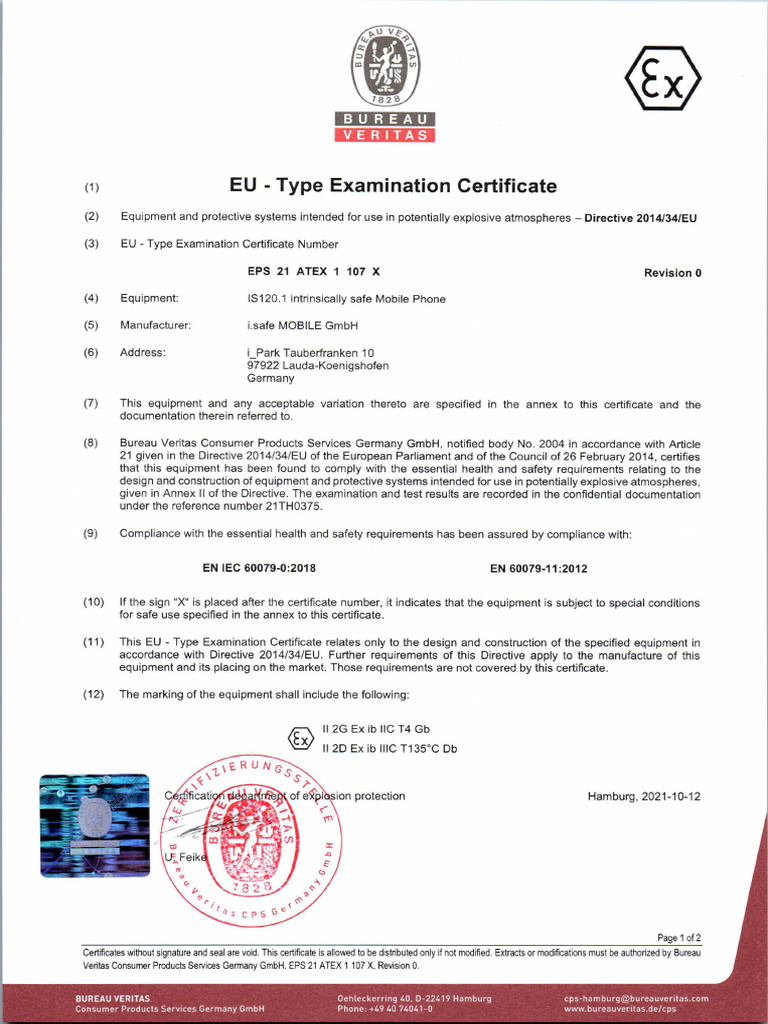 Certificado Atex Zona 1 | PDF