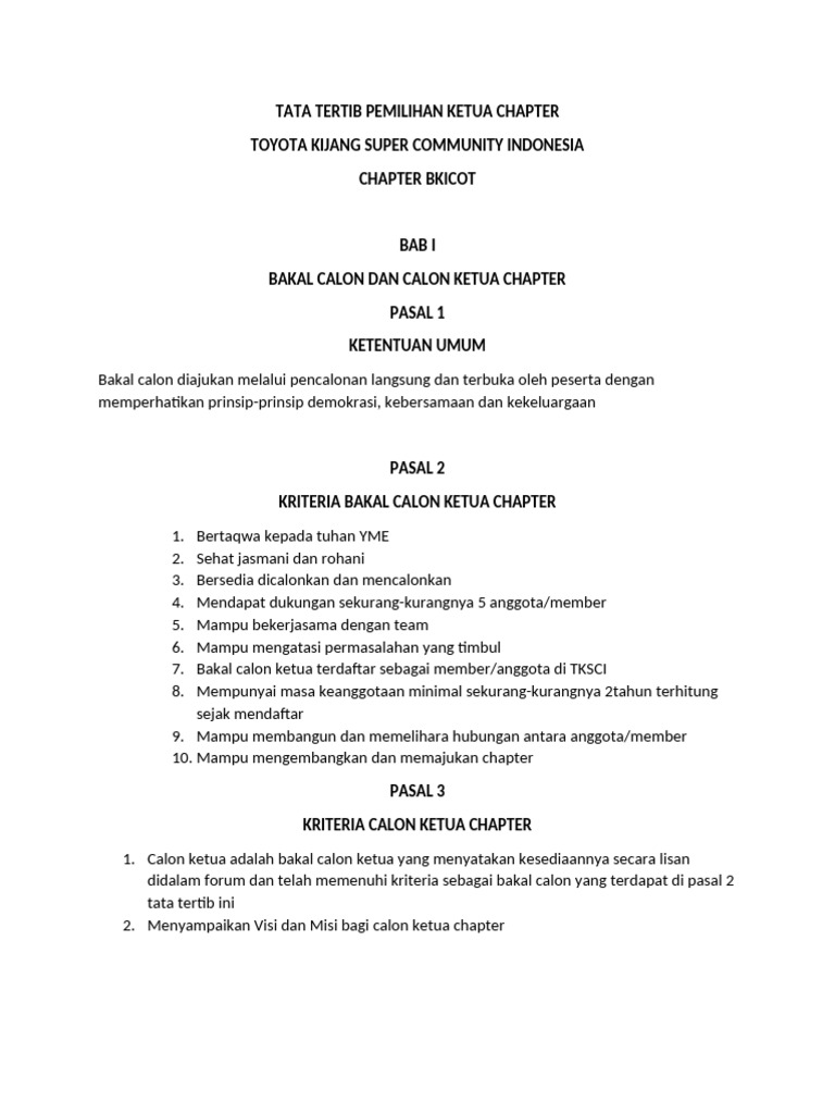 Tata Tertib Pemilihan Ketua Chapter | PDF Tata Tertib Pemilihan Ketua Chapter | PDF