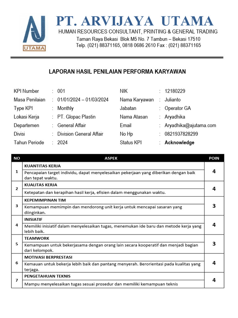 Contoh Laporan KPI | PDF