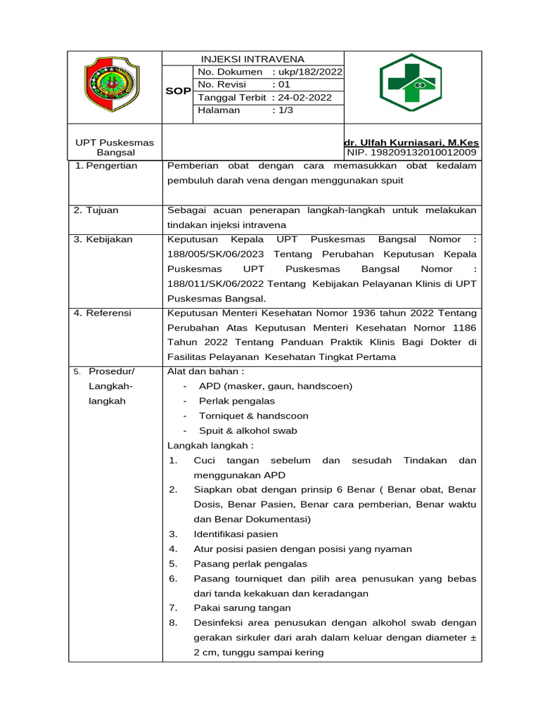 182 Sop Injeksi Intravena | PDF