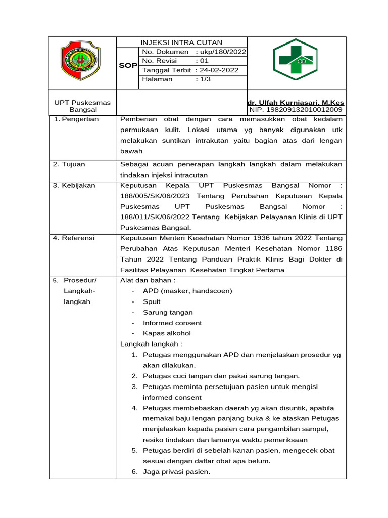 180 Sop Injeksi Intra Cutan | PDF