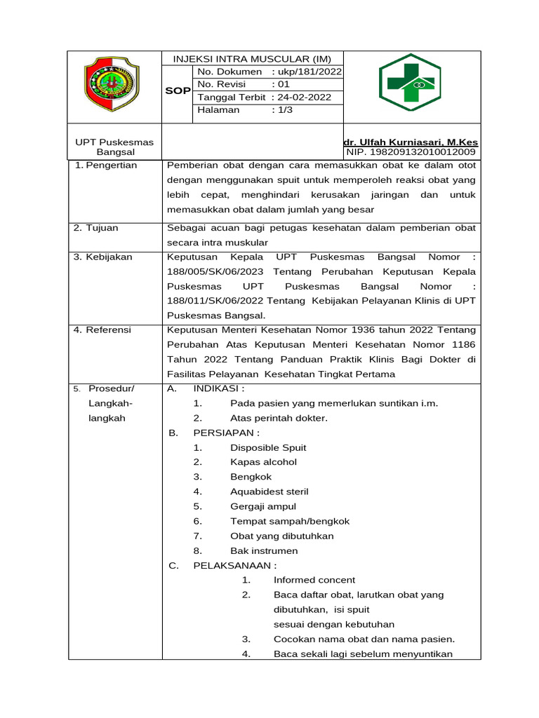 181 Sop Injeksi Intra Muscular (Im) | PDF