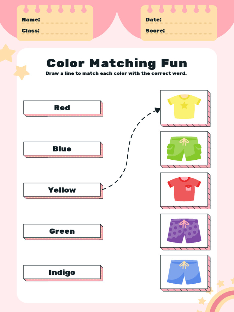Color Matching Worksheet in Pink Playful Style | PDF