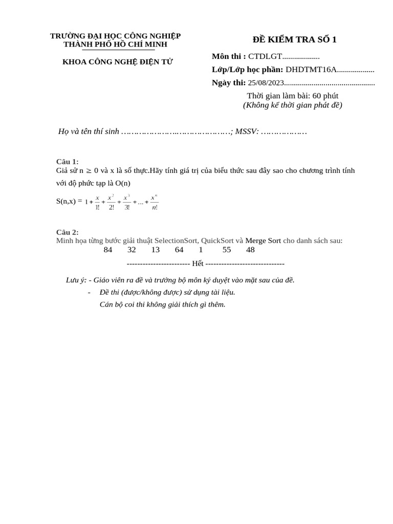 Kt1 LT de Thi Chinh Thuc CTDLGT | PDF