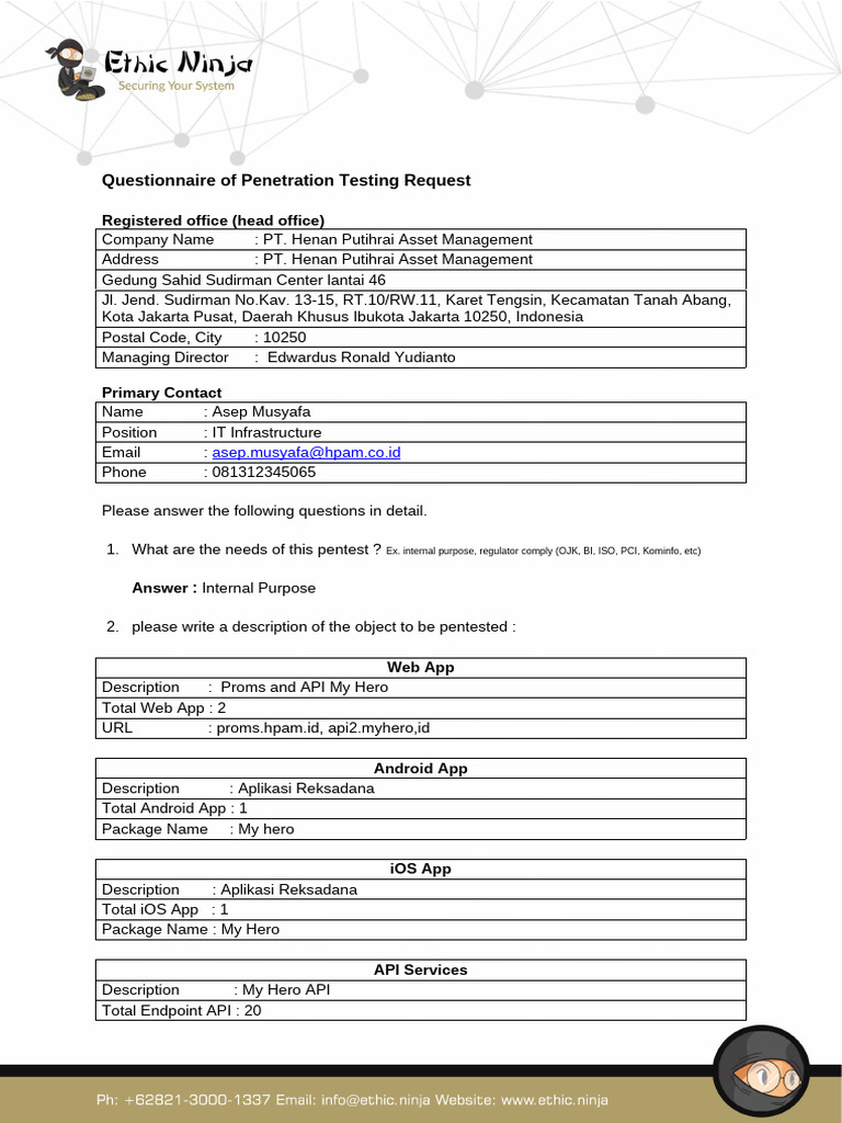 Questionnaire of Penetration Testing | PDF