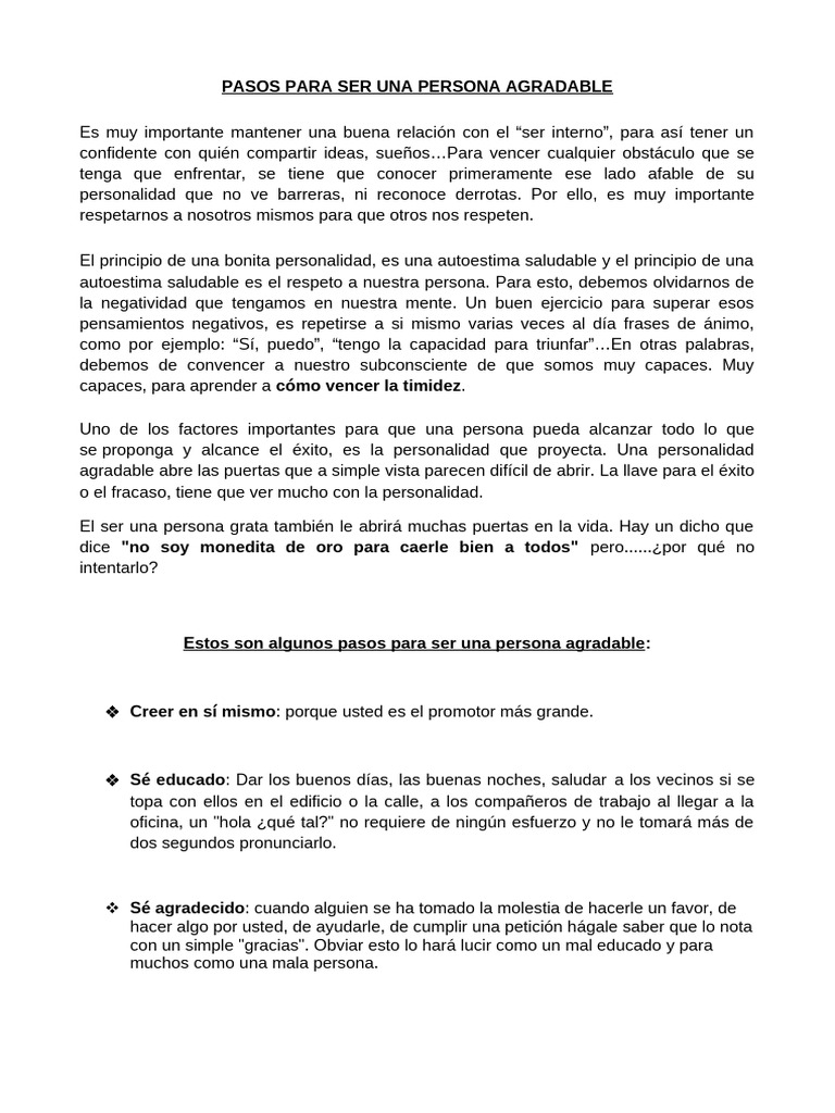 Pasos para Ser Una Persona Agradable | PDF | Autoestima | Relaciones ...