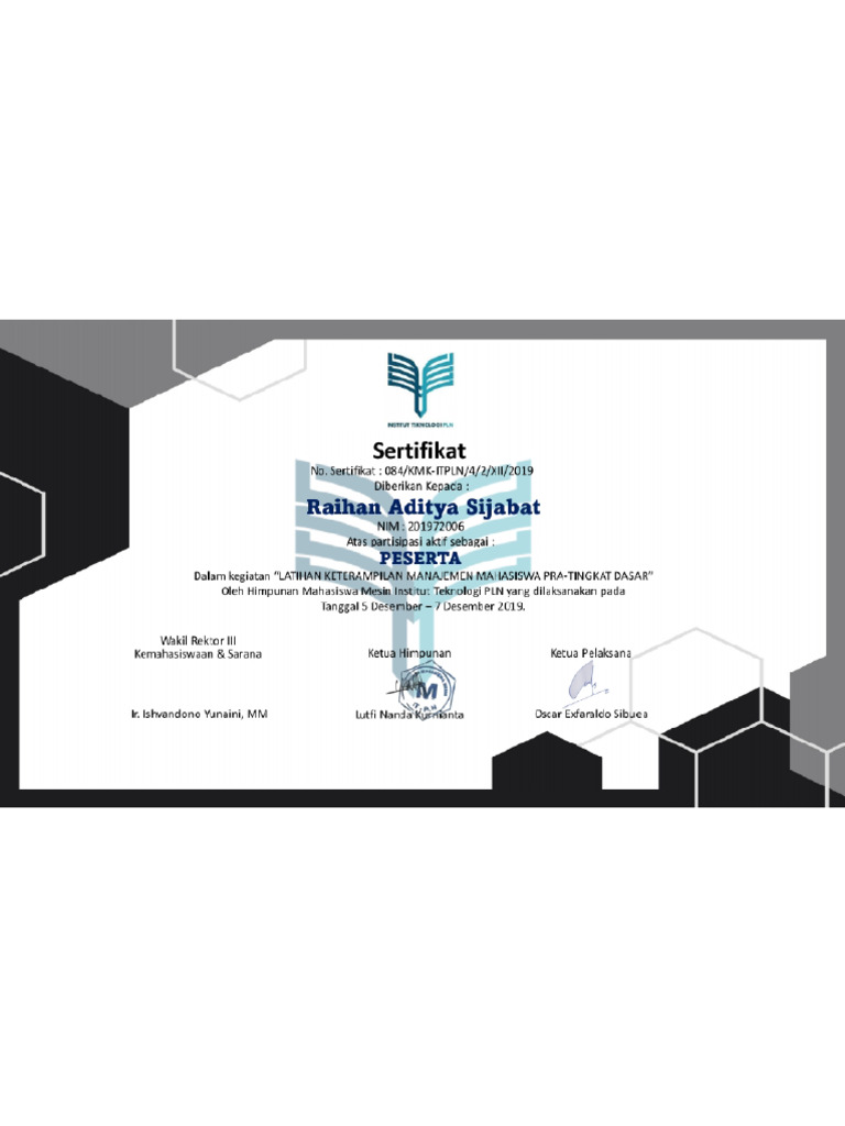 Sertifikat LKMM Pra TD | PDF