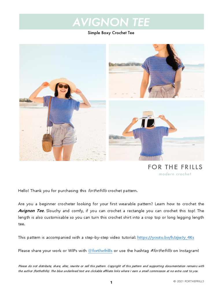 Avignon Boxy Tee Crochet Pattern Forthefrills | PDF